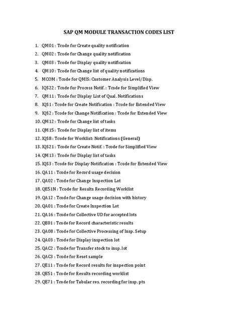 Sap Qm Tcodes Download Free Pdf Information Technology Management Computing