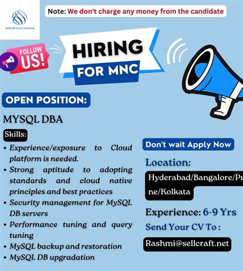 Rashmi Kumari On Linkedin Jobopportunity Mysql Dba Cloud Helpjobseekers Helpingeachother