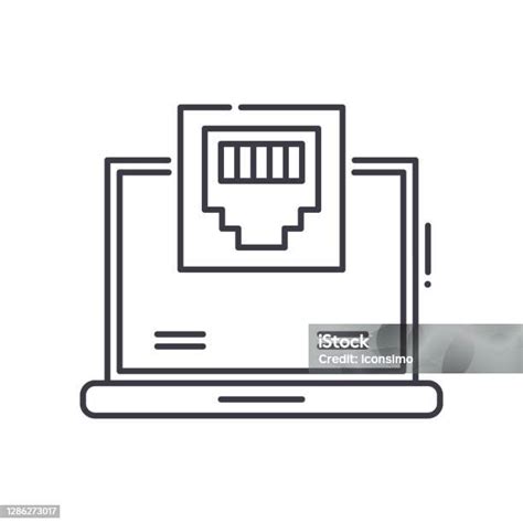 Lan 아이콘 선형 격리 된 그림 얇은 선 벡터 웹 디자인 기호 흰색 배경에 편집 가능한 스트로크와 개요 개념 기호 네트워크 연결 플러그에 대한 스톡 벡터 아트 및 기타