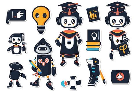 Ai Robot Teacher Sticker On White Background Premium Ai Generated Vector