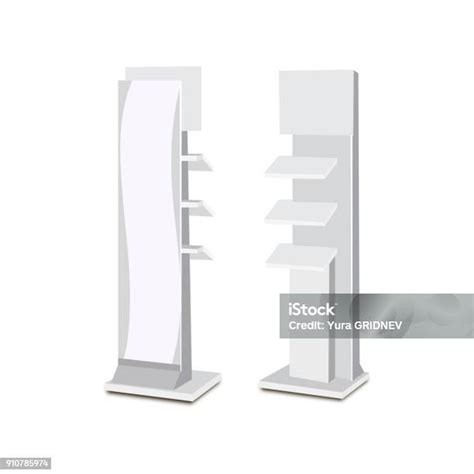 소매 선반과 흰색 긴 빈 빈 쇼케이스 표시 합니다 흰색 배경에 고립 된 3d 제품입니다 당신의 디자인 Avy 스콧에 대 한 준비 키오스크에 대한 스톡 벡터 아트 및 기타