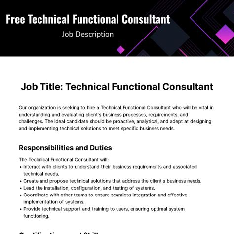 Free Technical Functional Consultant Job Description Template To Edit Online