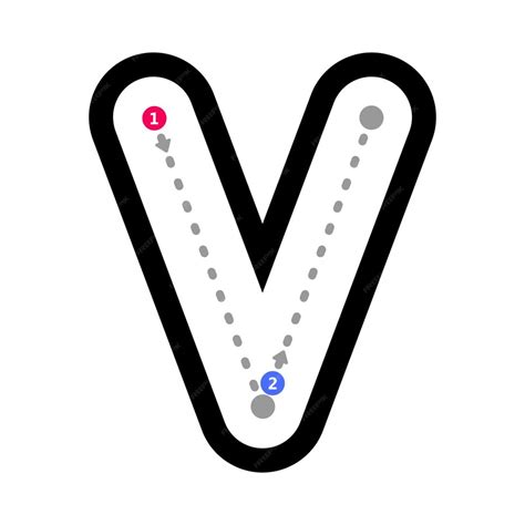 유치원 미취학 아동을위한 알파벳 문자 V 소문자 미리 쓰기 점선 요소 추적 프리미엄 벡터