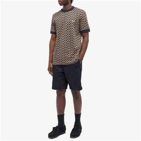 Fred Perry Mens Glitch Chequerboard T Shirt In Shaded Stone Navy Fred Perry