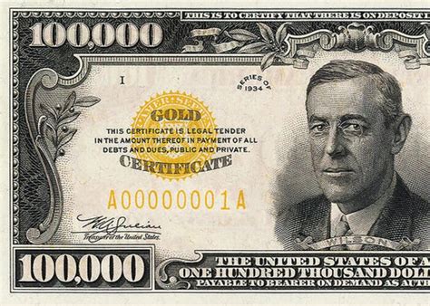 Us One Hundred Thousand Dollar Bill 1934 100000 Usd Treasury Note