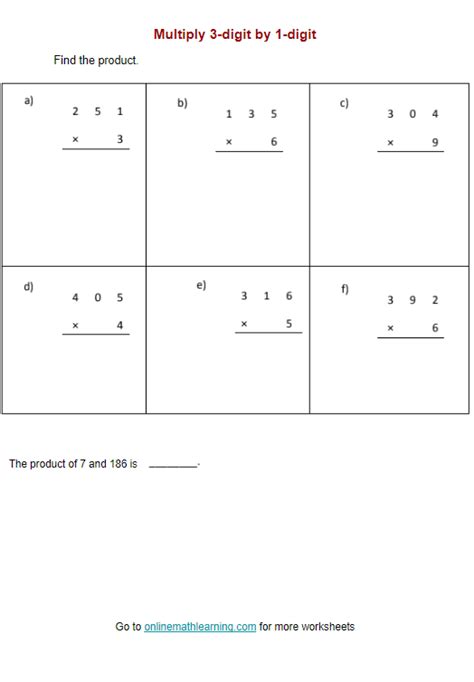 multiply 3 digit by 1 digit worksheets answers printable online