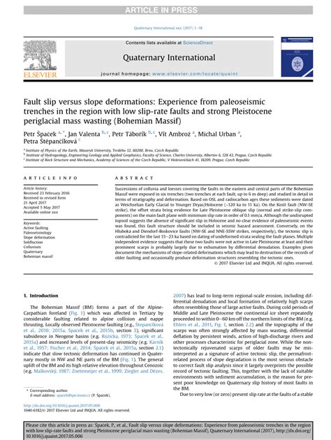 PDF Fault Slip Versus Slope Deformations Experience From Paleoseismic Trenches In The Region