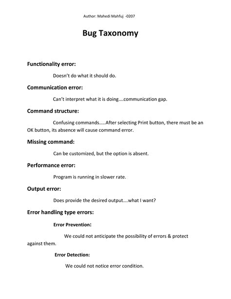 Bug Taxonomy Pdf