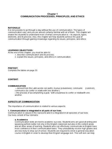 Chapter 1 Communication Processes Principles And Ethics Pdf
