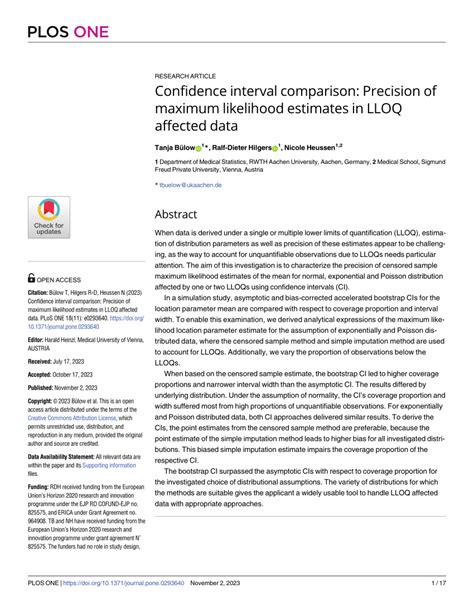 Pdf Confidence Interval Comparison Precision Of Maximum Likelihood