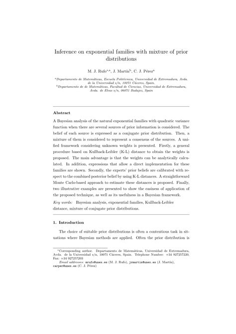 Pdf Inference On Exponential Families With Mixture Of Prior Distributions