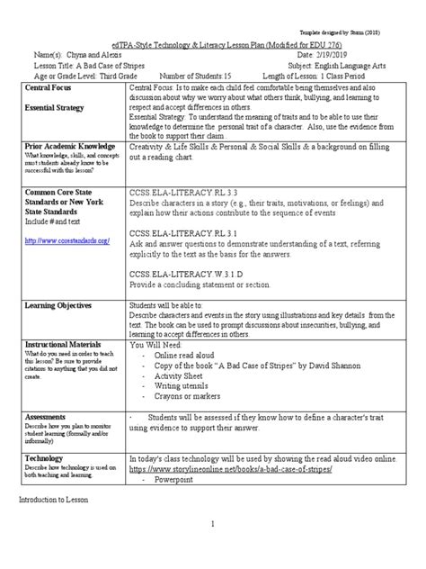 Edu 276 Technology Lesson Plan Template Pdf Lesson Plan Books