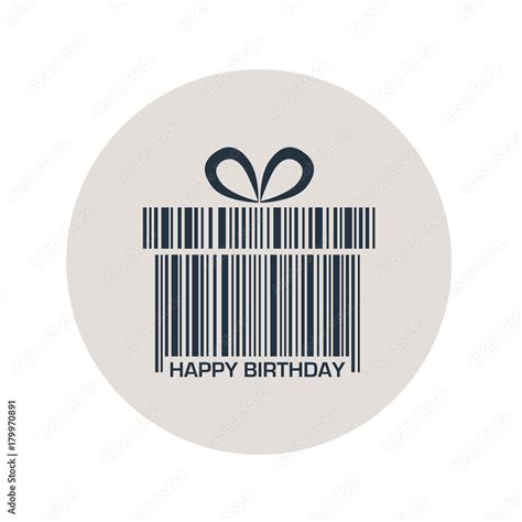 Icono Plano Codigo De Barras Regalo Happy Birthday Gris Y Blanco Stock