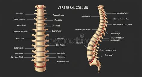 Illustration Of A Human Vertebral Column Depicting A Detailed Side View