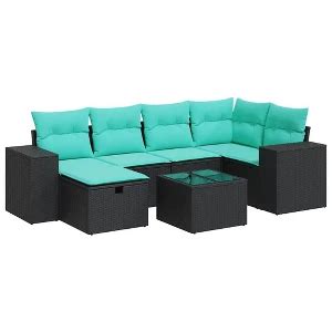 Vidaxl 7 Piece Patio Sofa Set With Cushions Black Poly Rattan Target