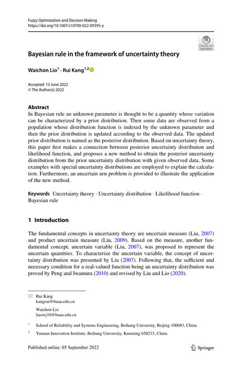 Pdf Bayesian Rule In The Framework Of Uncertainty Theory