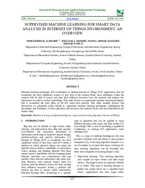 Pdf Supervised Machine Learning For Smart Data Analysis In Internet