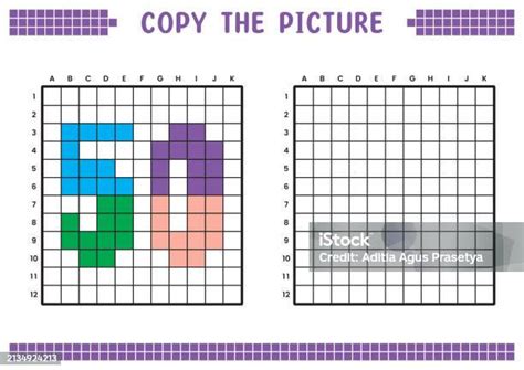 그림을 복사하고 그리드 이미지를 완성합니다 사각형으로 그리는 교육용 워크시트 셀 영역 색칠 유치원 활동 어린이 게임 만화 벡터 일러스트 레이 션 픽셀 아트 등번호 50번