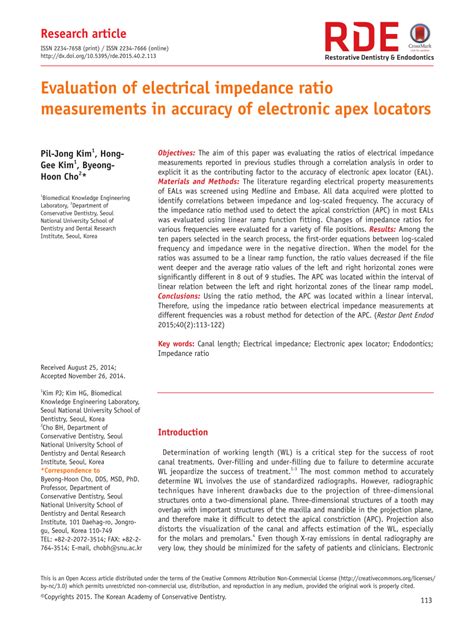 Pdf Evaluation Of Electrical Impedance Ratio Measurements In Accuracy Of Electronic Apex Locators