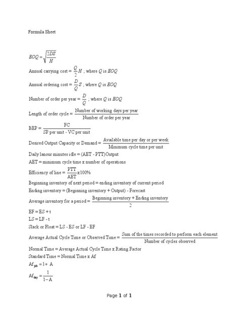 Formula Sheet Rom Pdf