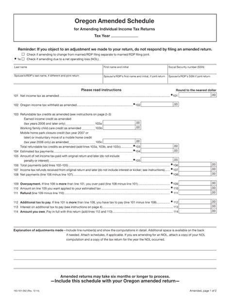 Oregon Amended Schedule 2014 Form Fill Out And Sign Online Dochub