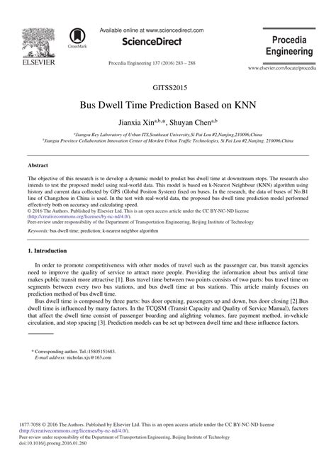 Pdf Bus Dwell Time Prediction Based On Knn