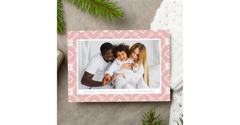 Pink Nordic Snowflake Pattern Photo Holiday Card Zazzle