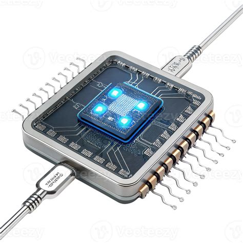 High Tech Microchip With Glowing Elements And Circuit Connections