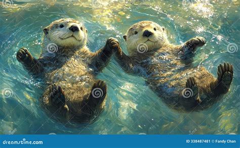 Otters Holding Hands A Group Of River Otters Clasping Paws As Th Stock