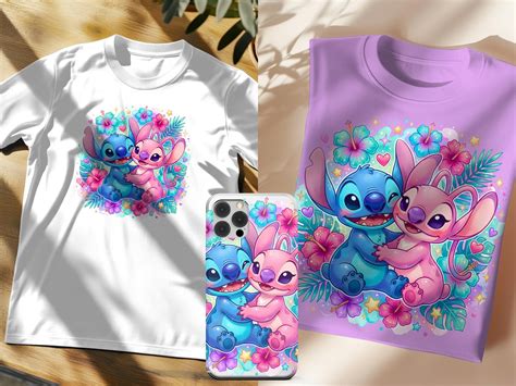 Stitch And Angel Tropical Hug Png Tropical Friendship Cartoon Love