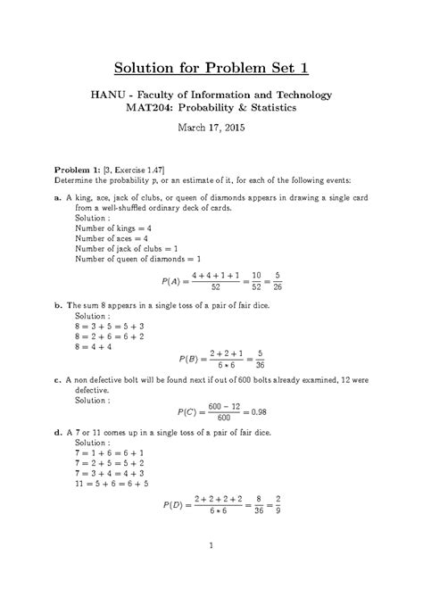 Homework 1 Solution PST Solution 1 Solution For Problem Set 1 HANU Faculty Of Information