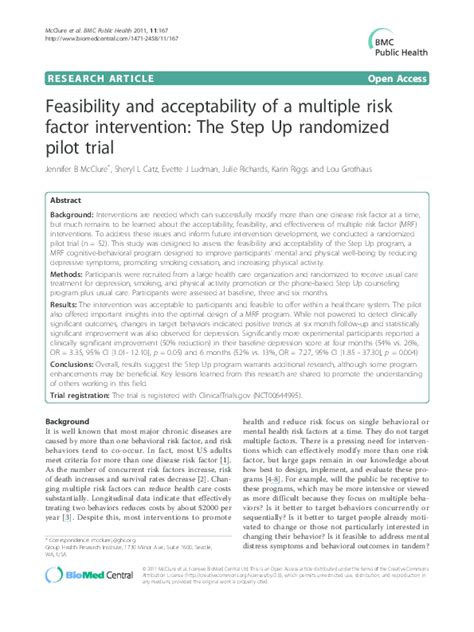 Pdf Feasibility And Acceptability Of A Multiple Risk Factor Intervention The Step Up