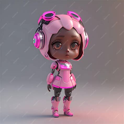 Premium Ai Image Cute Girl With Pink Bionic Robot