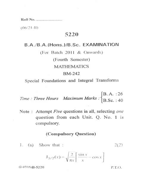 Ba Bsc 4 Sem Mathematics Special Foundations And Integral Transforms