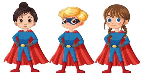 다채로운 의상을 입은 슈퍼히어로 아이들 무료 벡터