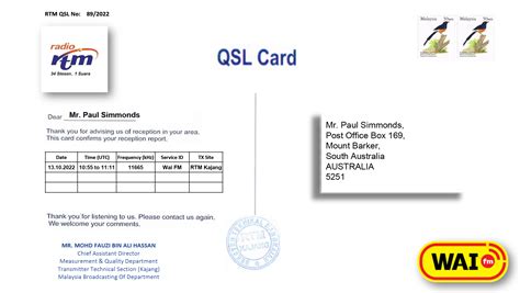 RTM Wai QSL Card VK PAS