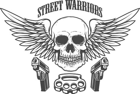 권총과 함께 날개 달린된 해골입니다 레이블 상징 기호 T셔츠를 위한 디자인 요소입니다 공동체에 대한 스톡 벡터 아트 및 기타 이미지 Istock