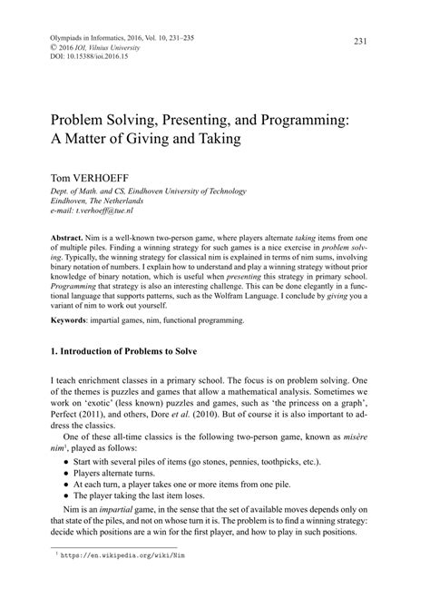 Pdf Problem Solving Presenting And Programming A Matter Of Giving