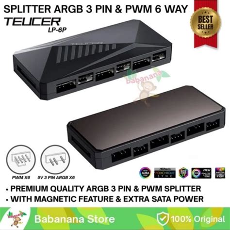 Jual TEUCER LP 6P ARGB 3 PIN 5V PWM 4 PIN SPLITTER HUB CABANG FAN LED 3PIN Shopee Indonesia