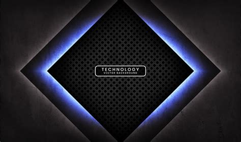 3d Black Rough Grunge Techno Abstract Background Overlap Layer On Dark Space With Blue Light