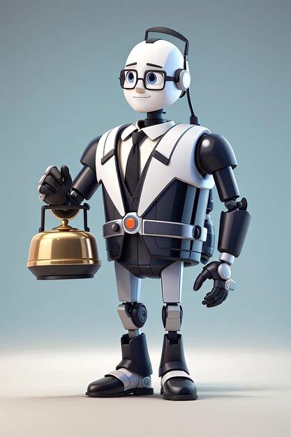 Robot Butler Cartoon Character Futuristic 3d Animation Style Premium Ai Generated Image