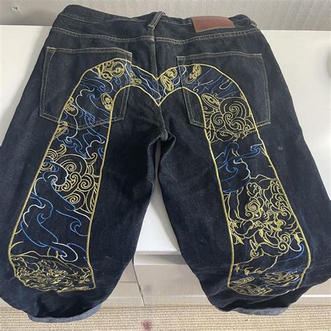Great Quality Evisu Jeans With Beautiful Yellow Blue Depop