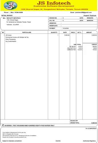 JS Invoice Software At Number Sharadnagar Tarsali Vadodara ID