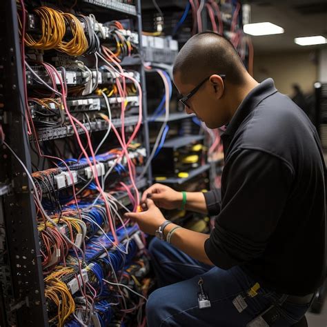 Premium Photo Technician Installing Server In Data Center