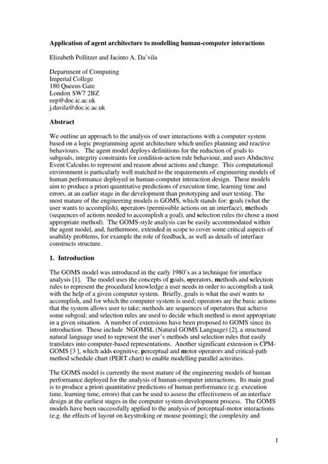 Pdf Application Of Agent Architecture To Modelling Human Computer Interactions