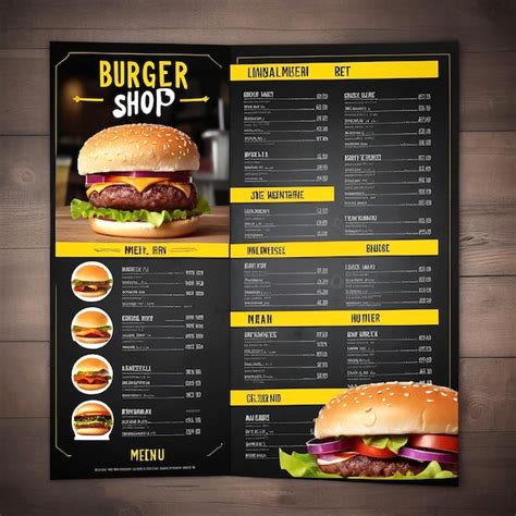 Premium Photo Menu Design For Burger Shop Premium Photo Menu Design For Burger Shop