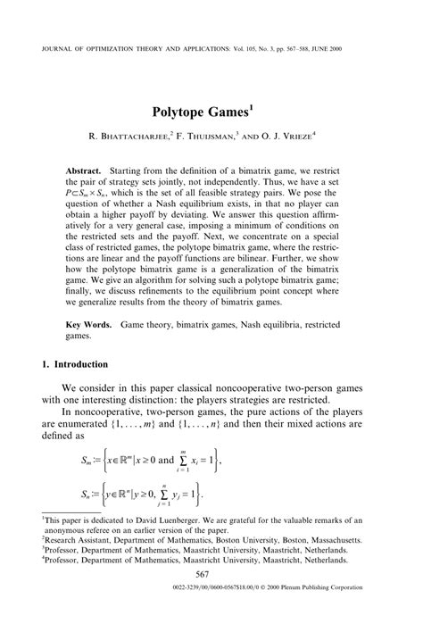 Pdf Polytope Games