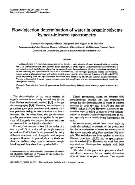 Pdf Flow Injection Determination Of Water In Organic Solvents By Near