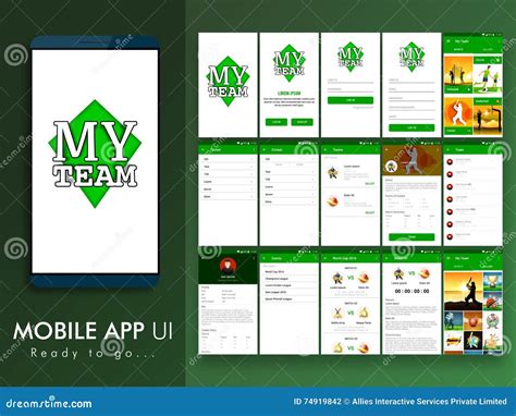Sports Mobile App Ui Ux And Gui Template Stock Illustration