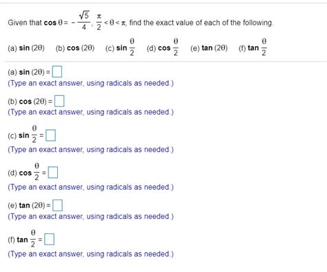 Solved V Given That Cos Chegg Com